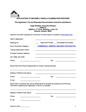 Fillable Online nascla Exam Provider Application 6 17 09 Final - nascla ...