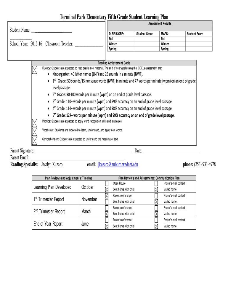 Fillable Online auburn wednet Terminal Park Elementary Fifth Grade ...