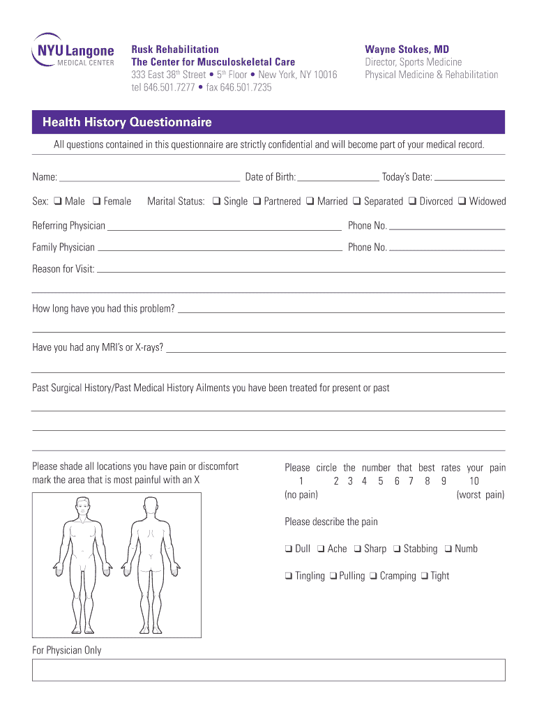 Fillable Online Health History Questionnaire - NYU Langone Medical Center Fax Email Print ...