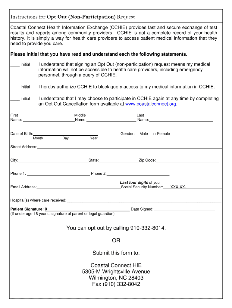 Fillable Online mail coastalalliance Instructions for Opt Out Non ...