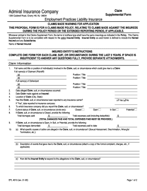 Fillable Online Admiral Insurance Company Claim 1255 Caldwell Road ...