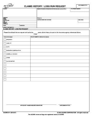 Fillable Online CLAIMS HISTORY LOSS RUN REQUEST Fax Email Print - pdfFiller