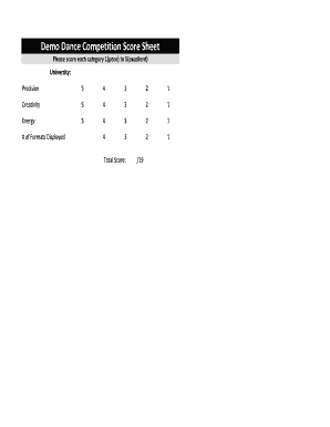Fillable Online Demo Dance Competition Score Sheet Fax Email Print ...