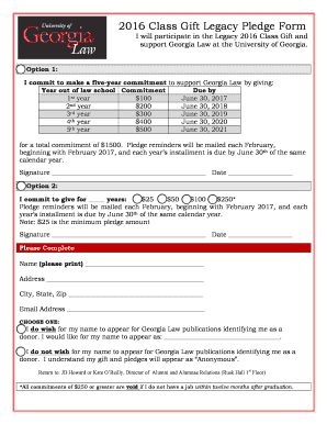 Fillable Online Legacy 2016 Pledge - University of Georgia Fax Email ...