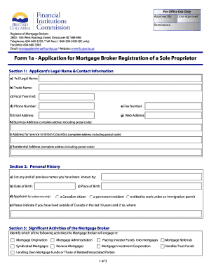 Fillable Online fic gov bc Form 1a Application for a Mortgage Broker ...