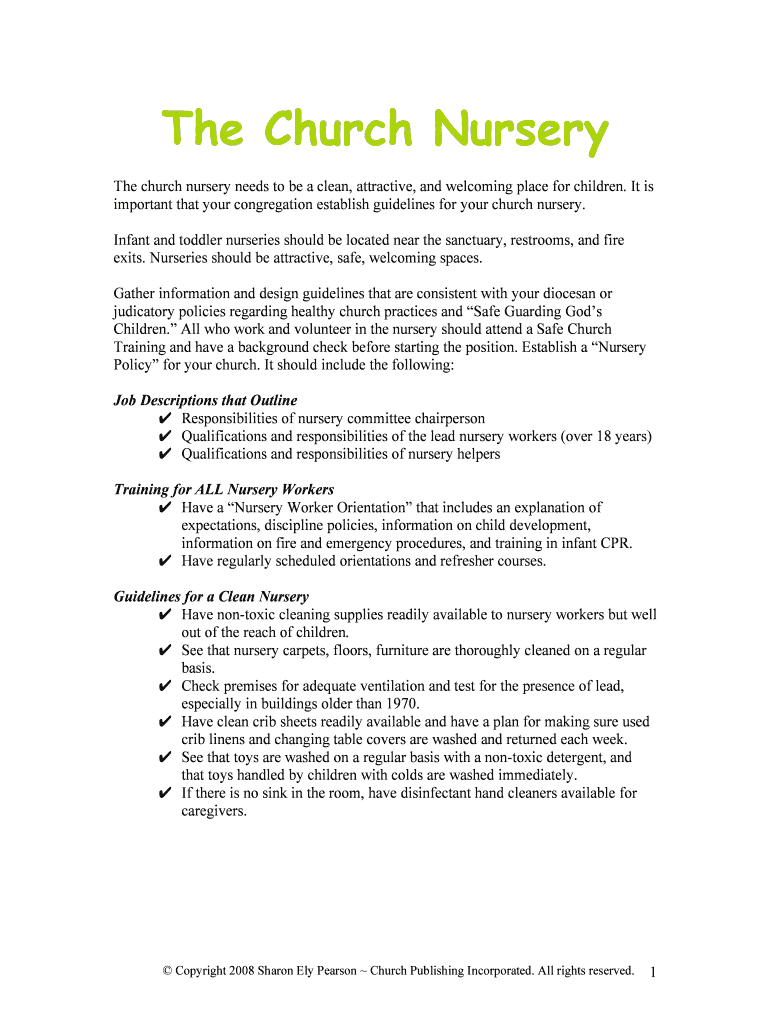 Fillable Online The Church Nursery Fax Email Print - pdfFiller