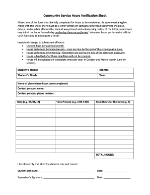 Fillable Online lvcp Community Service Hours Verification Sheet ...