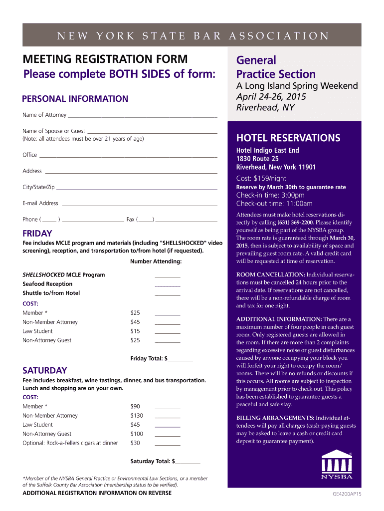 Fillable Online MEETING REGISTRATION FORM General Please complete BOTH ...