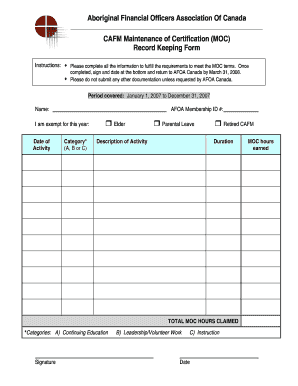 Fillable Online MOC RECORD KEEPING FORM - Nov 07 Combined Fax Email ...