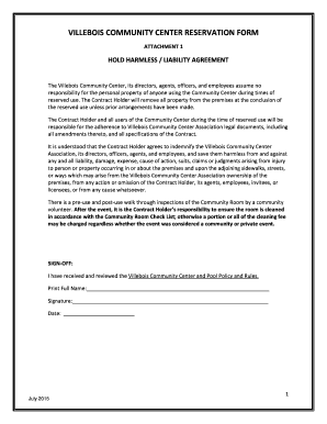 Fillable Online VILLEBOIS COMMUNITY CENTER RESERVATION FORM Fax Email ...