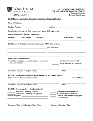 Fillable Online neuroscience graduate wfu APPLICATION FOR CANDIDACY ...