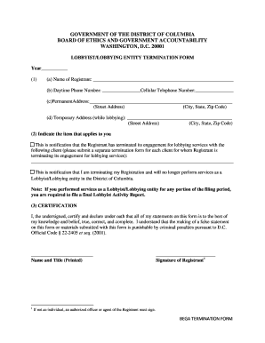 Fillable Online LOBBYISTLOBBYING ENTITY TERMINATION FORM Fax Email ...
