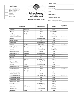 Fillable Online ahn Medication Order Form - AHN - ahn Fax Email Print ...