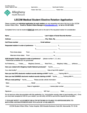 Fillable Online ahn LECOM Medical Student Elective Rotation Application ...