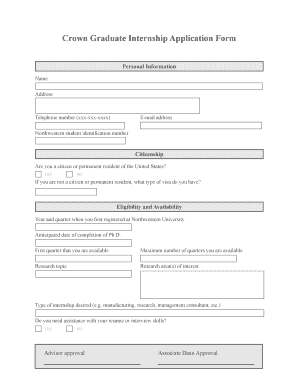 Fillable Online mccormick northwestern Crown Graduate Internship ...