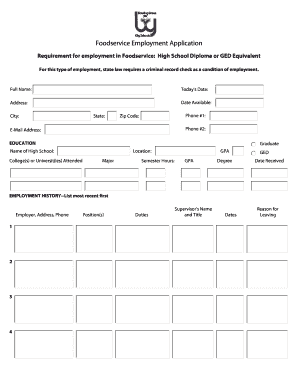 Fillable Online Foodservice Employment Application Fax Email Print ...