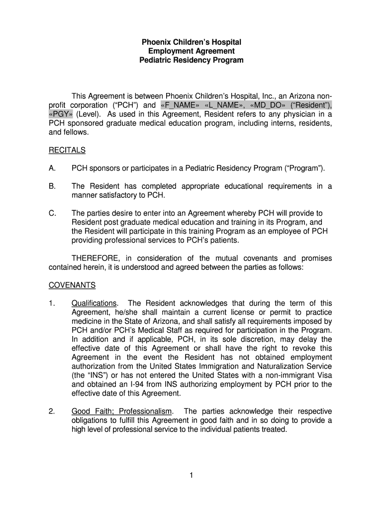 Fillable Online Phoenix Childrens Hospital Employment Agreement Pediatric Fax Email Print ...