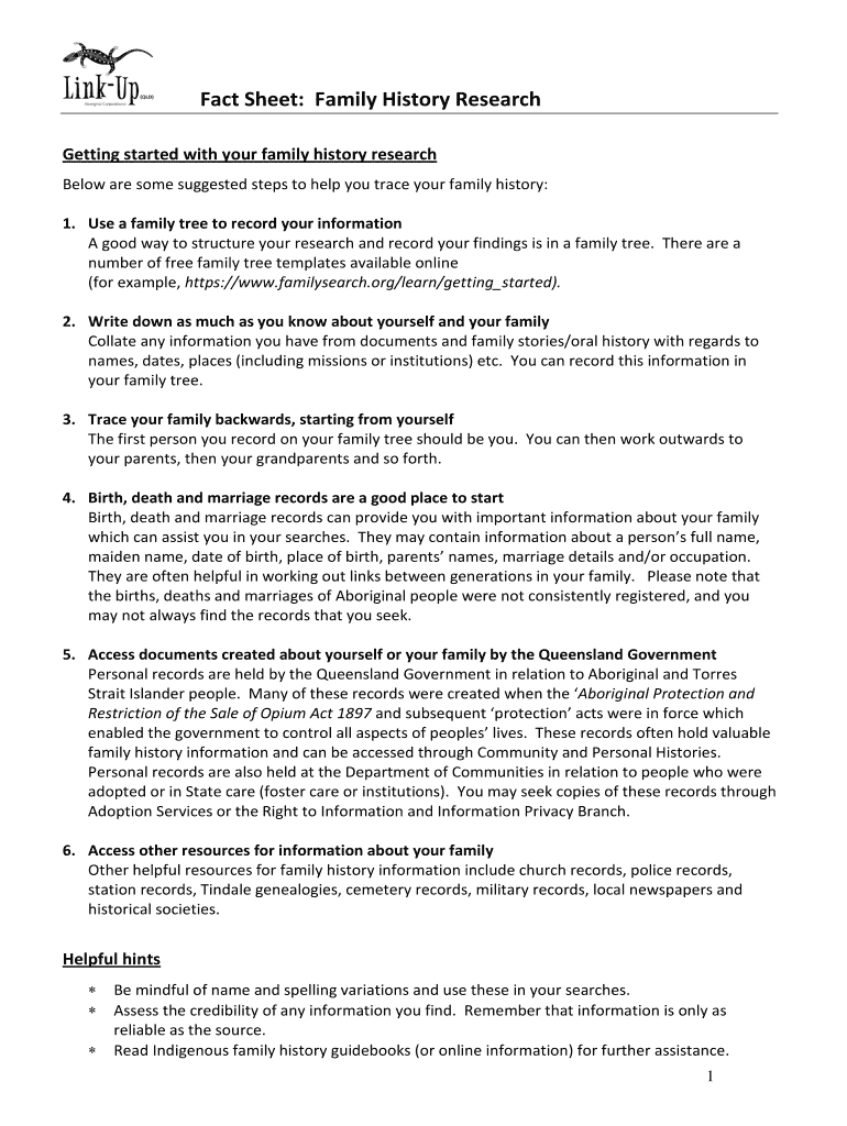 Fillable Online Fact Sheet Family History Research Fax Email Print ...