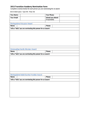 Fillable Online witig 2013 Transition Academy Nomination Form Fax Email ...