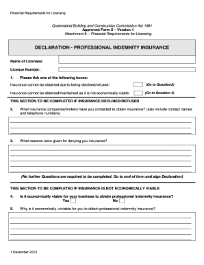 Fillable Online DECLARATION - PROFESSIONAL INDEMNITY INSURANCE Fax ...
