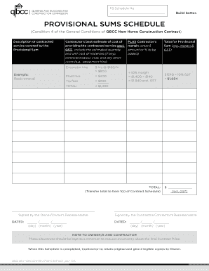 Fillable Online Provisional Sums Schedule PDF - Queensland Building and ...