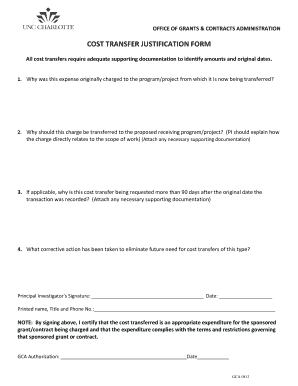 Fillable Online research uncc COST TRANSFER EXPLANATION JUSTIFICATION ...