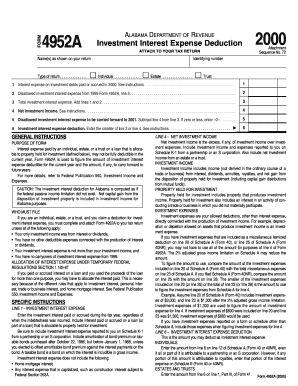 Fillable Online ador state al 2000 Form 4952A - adorstatealus Fax Email ...