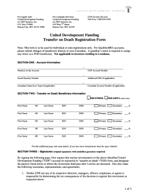 Fillable Online United Development Funding Transfer on Death ...