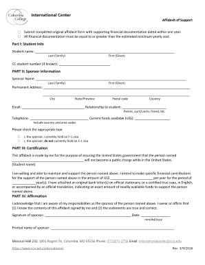 Fillable Online web ccis Columbia College Affidavit of Support Fax Email Print - pdfFiller