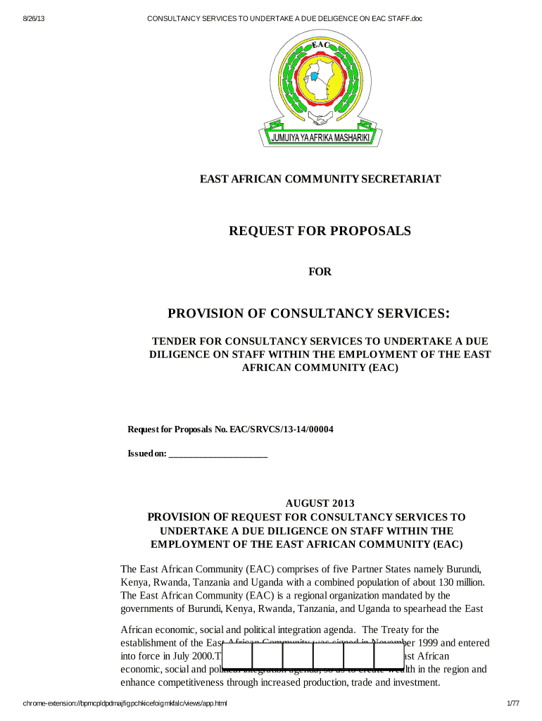 Fillable Online comesa 8/26/13 CONSULTANCY SERVICES TO UNDERTAKE A DUE DELIGENCE ON EAC STAFF ...