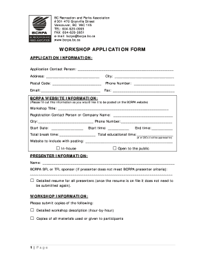 Fillable Online bcrpa bc WORKSHOP APPLICATION FORM - BCRPA Fax Email ...