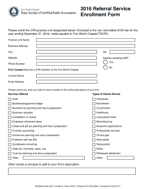 Fillable Online info fortworthcpa 2016 Referral Service Enrollment Form ...