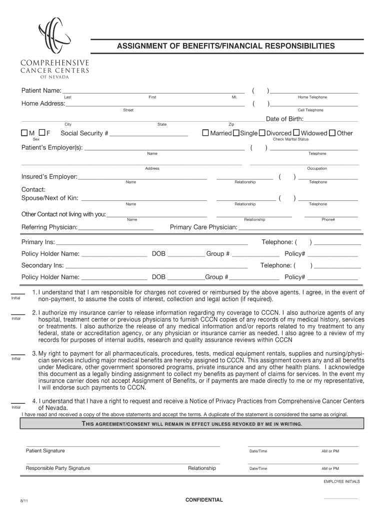 Fillable Online ASSIGNMENT OF BENEFITSFINANCIAL RESPONSIBILITIES Fax ...