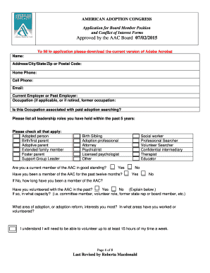 Fillable Online americanadoptioncongress Application for Board Member ...