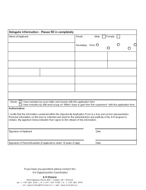 Fillable Online NATIONAL 4H OPPORTUNITY Registration Form Delegate ...