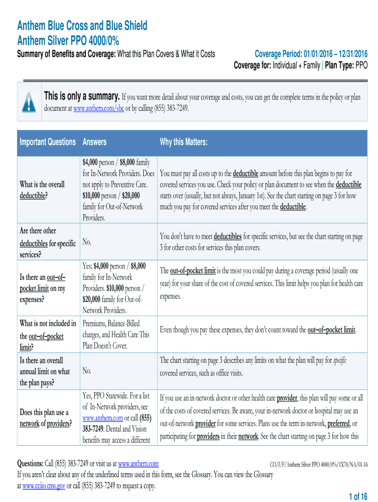 Fillable Online Anthem Silver PPO 4000/0% Fax Email Print - pdfFiller