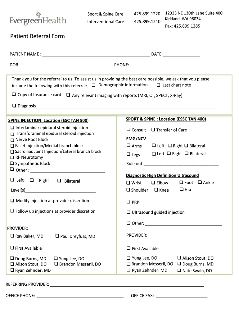 Fillable Online Patient Referral Form - EvergreenHealth Fax Email Print ...
