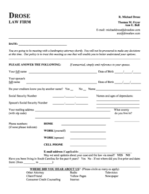 Fillable Online Initial Information Sheet - Drose Law Firm Fax Email ...