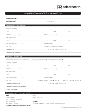 Fillable Online intermountainphysician 2452 Provider Change of ...