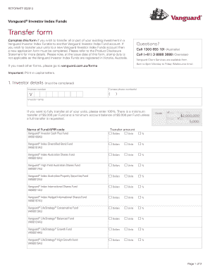 Fillable Online Vanguard Investor Index Funds Transfer form Fax Email ...
