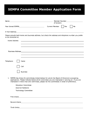 Fillable Online sempa SEMPA Committee Member Application Form Fax Email ...