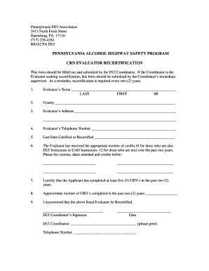 Fillable Online padui PENNSYLVANIA ALCOHOL HIGHWAY SAFETY PROGRAM CRN ...