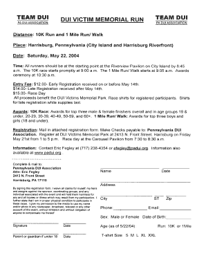 Fillable Online padui TEAM DUI TEAM DUI DUI VICTIM MEMORIAL RUN - padui ...