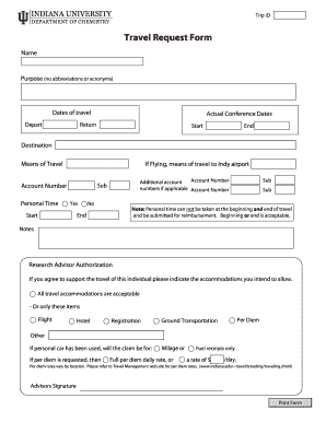 Fillable Online Travel Request Form - Indiana University Bloomington ...