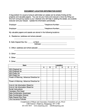 Fillable Online DOCUMENT LOCATION INFORMATION SHEET Fax Email Print ...