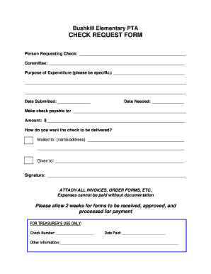 Fillable Online bushkillpta Bushkill Elementary PTA CHECK REQUEST FORM ...