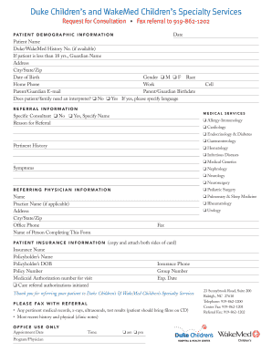 Fillable Online dukechildrens Duke Childrens and WakeMed Childrens ...