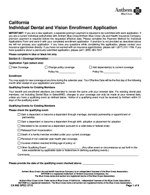 Fillable Online Anthem Blue Cross Individual Dental and Vision ...