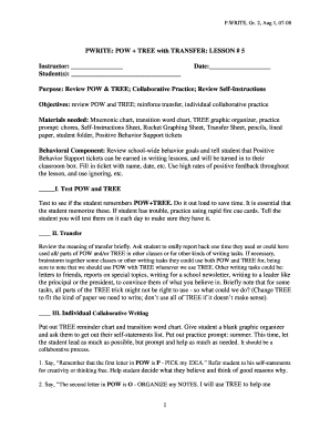 Fillable Online kc vanderbilt PWRITE POW TREE with TRANSFER LESSON 5 ...