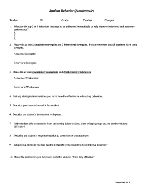Fillable Online my-inside cfisd Student Behavior Questionnaire - INSIDE ...